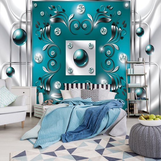 Fotobehang - Vlies Behang - Abstract - Parels en Edelstenen - Turquoise ...