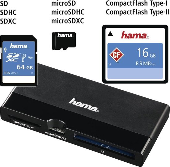 Hama USB-3.0-UHS-II-multi-kaartlezer SD/microSD/CF Zwart | bol.com