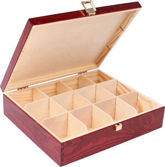 Creative Deco Grote Houten Theedoos Rood | 12 Vakken | 29 x 25 x 7,5 cm ...