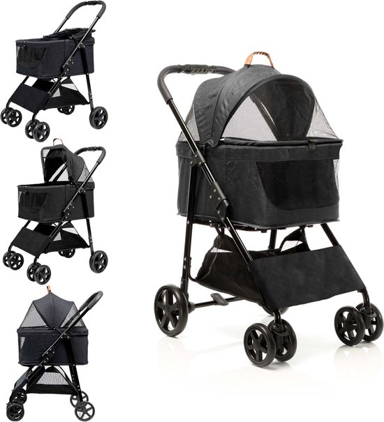 Fudajo hondenwagen 2-in-1 zwart inklapbare hondenbuggy, kinderwagen ...