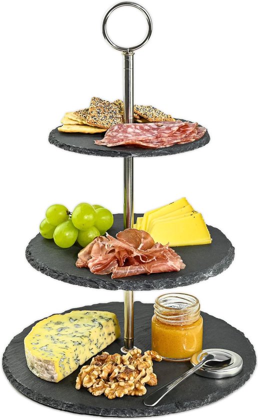 3-Tier Slate Cake Stand, Stable, Resilient, for Dessert and Fruit | bol