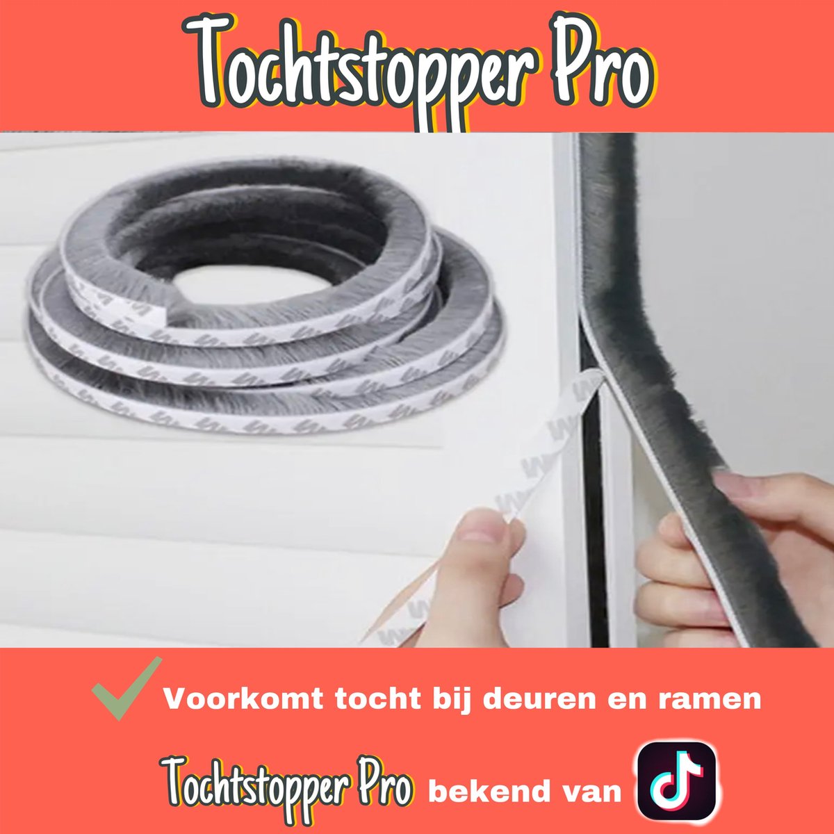 Tochtstrip Zelfklevend - Voor Deur en Raam - 3 meter lang ...