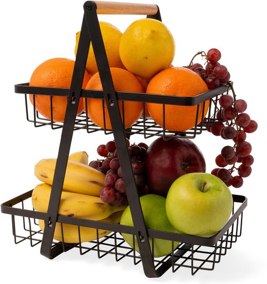 Comforder Fruitschaal - Fruit Etagere 2 Lagen - Fruitmand Zwart | bol