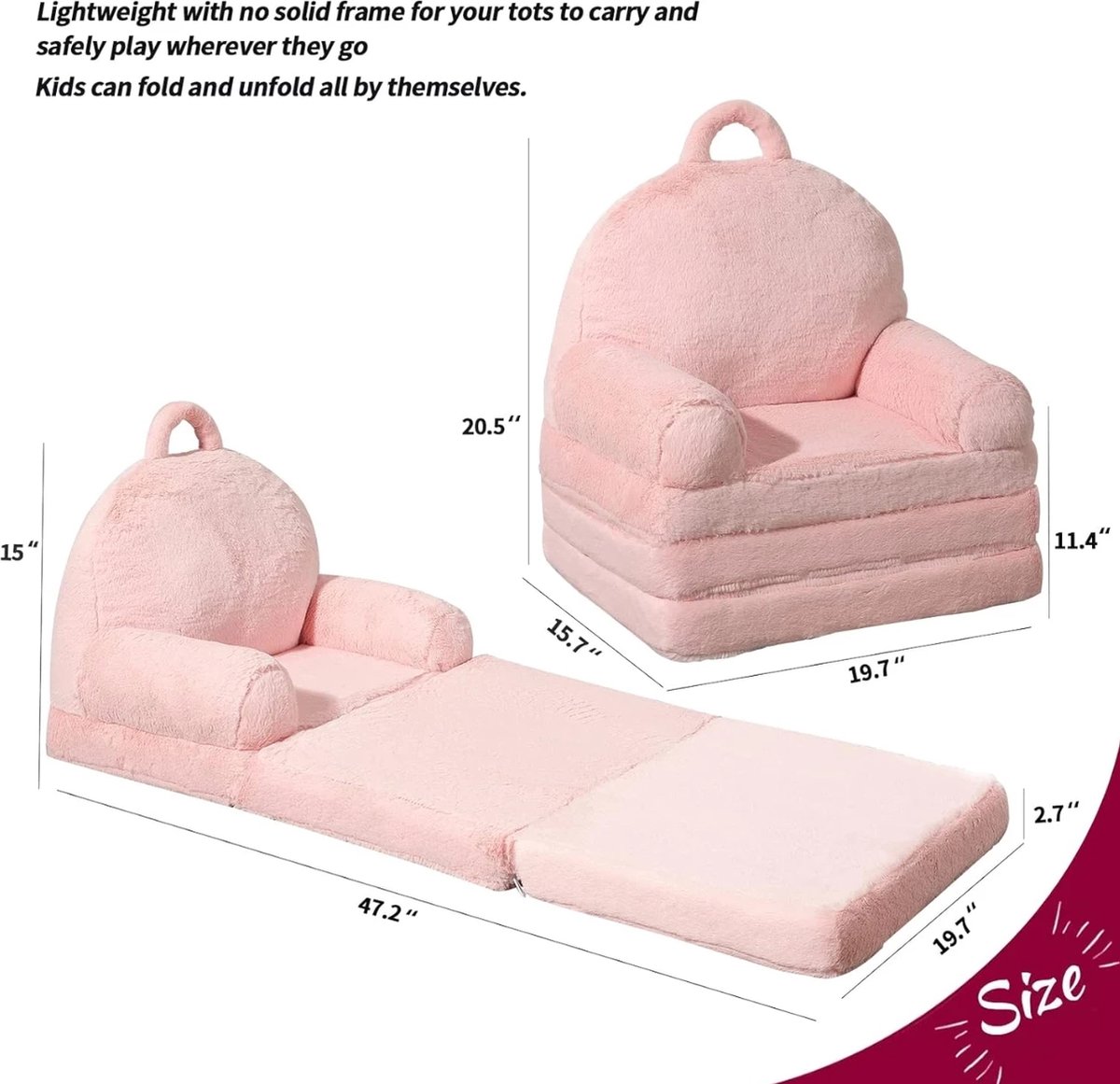 Pluizige Kinder Fauteuil Ligbed Uitvouwbaar Roze | bol