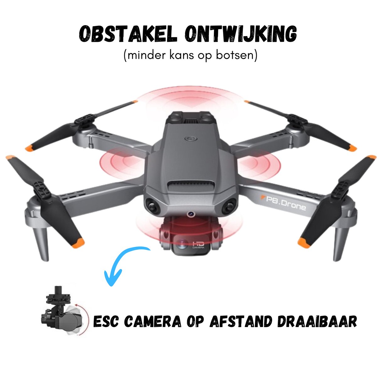 SefSay P8 Drone Zwart - Drone met dubbele camera - Obstakel ontwijking ...