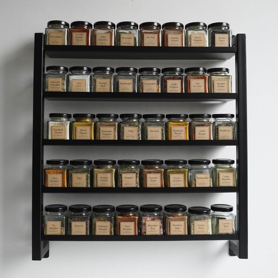 Kruidenrek Staal - Zwart - 40 kruidenpotjes - Kraft kruidenlabels | bol