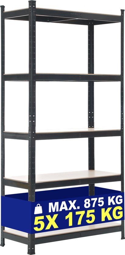 CLP Metalen opbergrek met 875 kg draagvermogen zwart 90x40x180 cm | bol