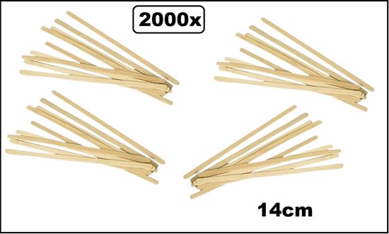 2000x Bio Roerstaafje hout - 5 x 140 mm - Roer staafjes koffie melk ...