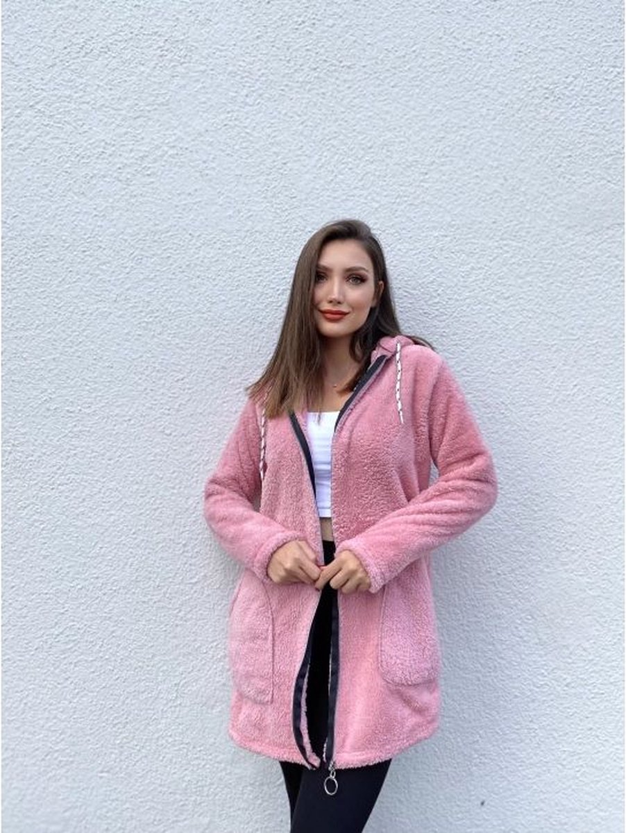 Teddy vest damesvest met capuchon | Roze | bol