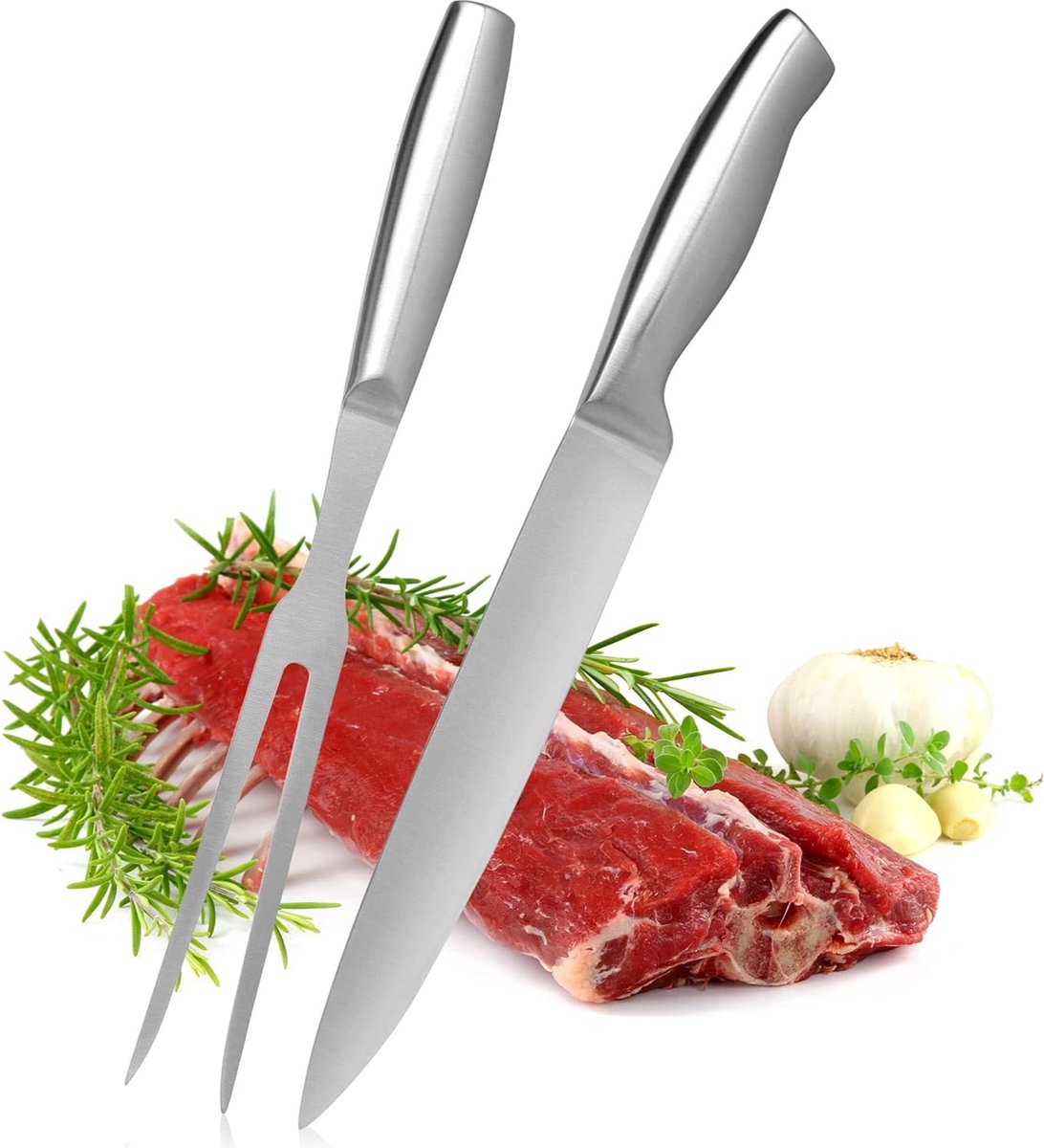2-delige snijbestekset - Barbecuebestek van roestvrij staal - Vleesmes ...
