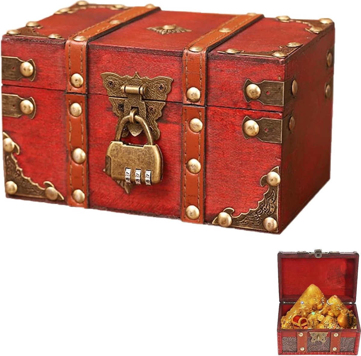 Schatkist van hout, vintage houten schatkist, schatkist voor ...