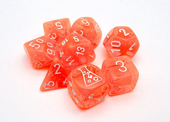 Chessex 8-Die set Lab Dice Translucent Neon Orange/White | bol