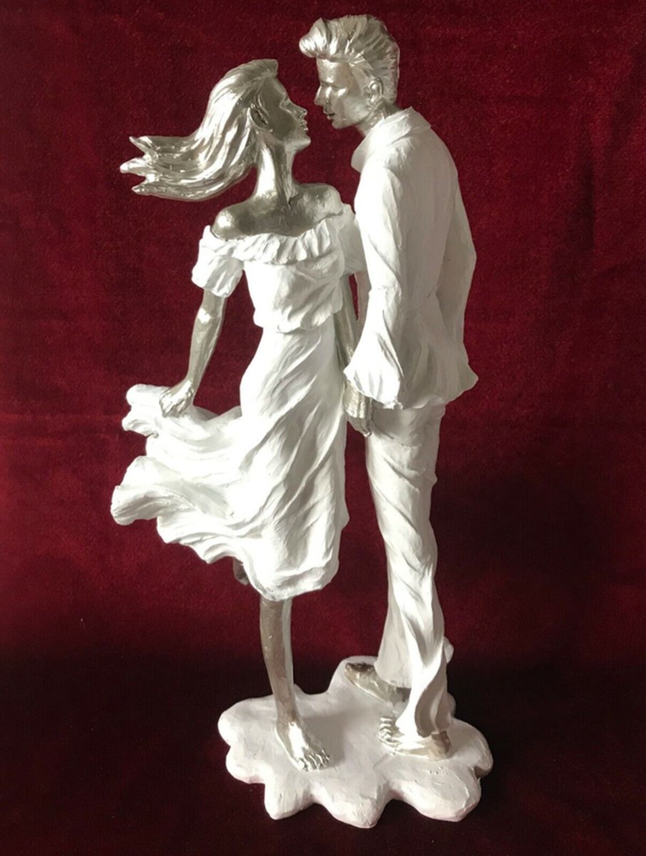 Vrouw - Man - Beeld - Liefde - Wit- Zilver - 35x20cm - Boltze ...
