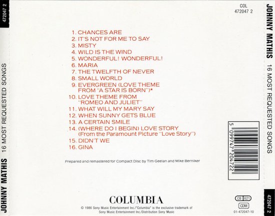 16 Most Requested Songs, Johnny Mathis | Muziek | bol