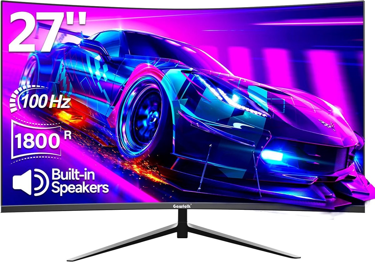 27 inch Curved Gaming Monitor 75Hz, Full HD 1080P PC Monitor, 1800R ...