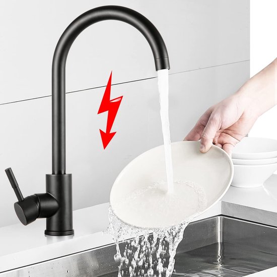 Low Pressure Kitchen Tap, Black, 360° Swivelling Kitchen Tap, Low ...