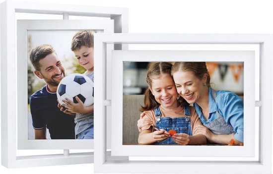 Set of 2 360° Rotating Picture Frames 13 x 18 cm with Double Glass ...
