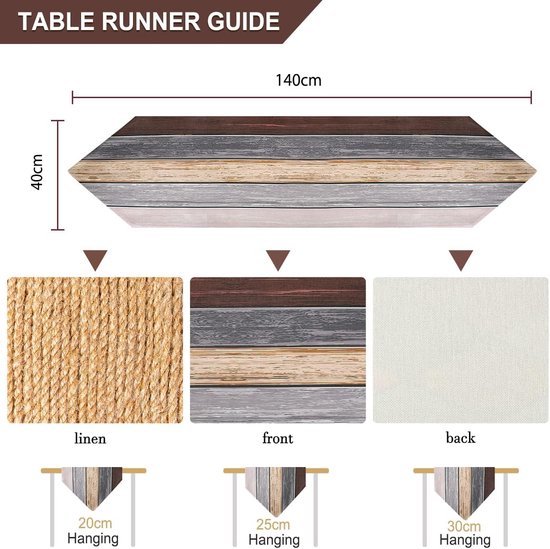 Modern Table Runner 40 x 140 cm Grey Rustic Striped Wood Texture Table ...