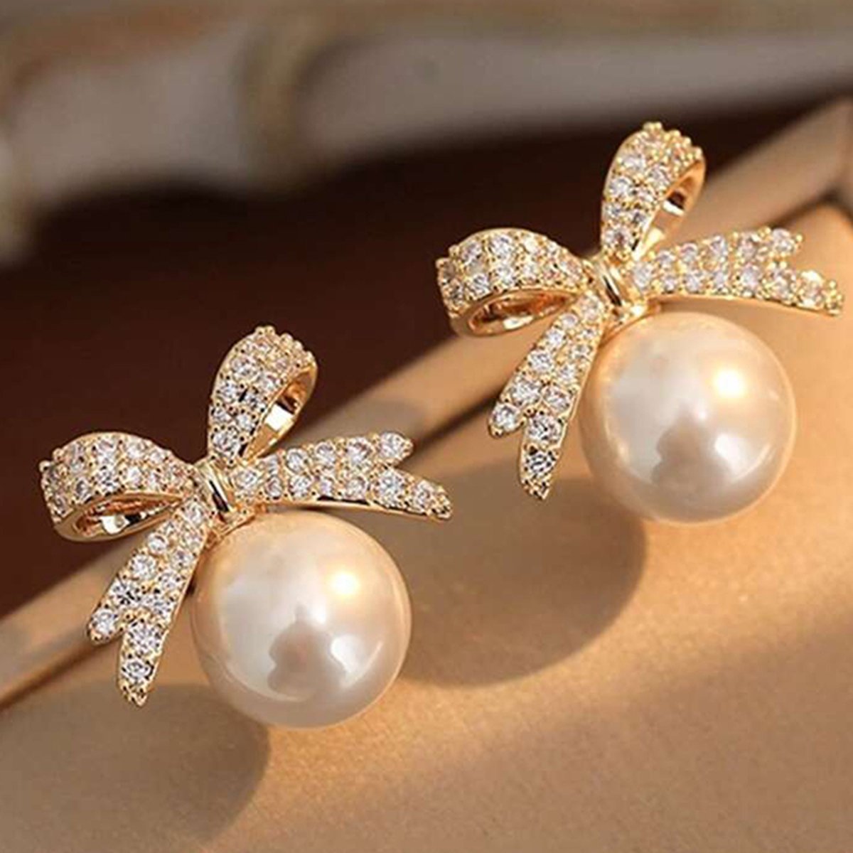 Oorbellen Strikje Goud Diamantjes (Goud) - Set van Oorbellen Dames ...