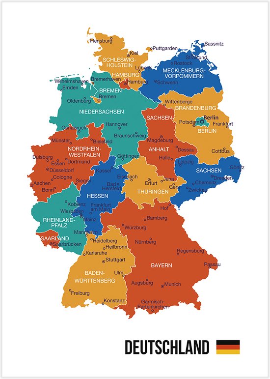 Poster/ affiche Map Duitsland | 42 x 59 cm | A2 formaat | Regio kaart ...