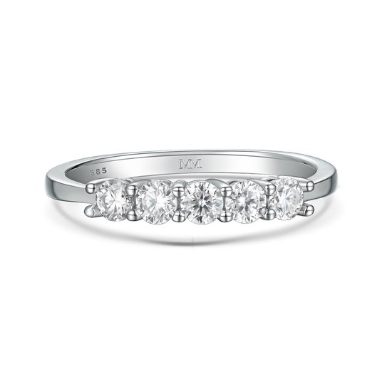 Quintella - 18k Witgouden 5 Stenen Moissanite Jubileumring | bol