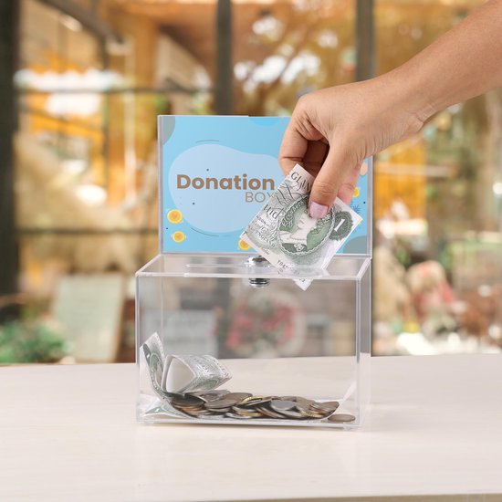 Belle Vous Clear Acrylic Donation Box with Lock, Keys & Sign Holder ...
