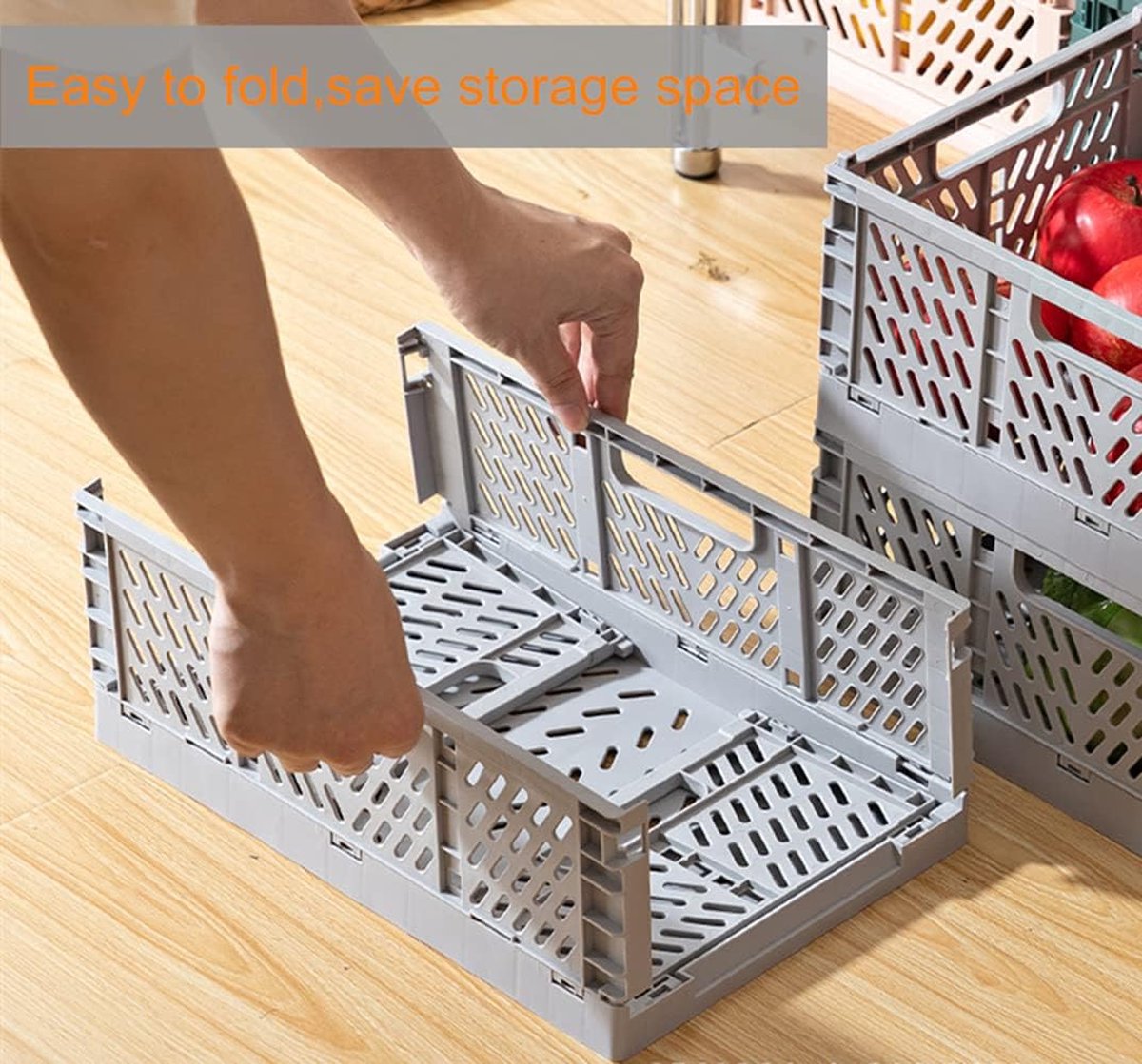 Pack of 2 Foldable Storage Baskets, Plastic Storage Boxes for Kitchen ...