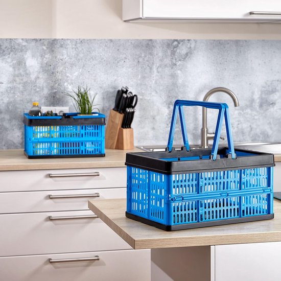 Small Folding Box with Handle, Set of 2, Blue, 16 L Each, Folding Box ...