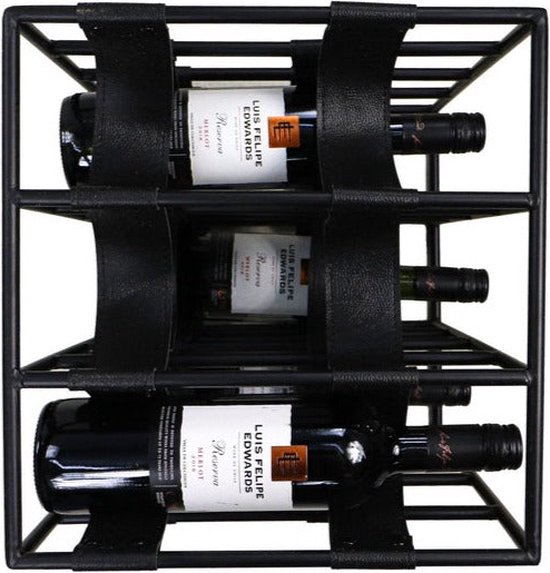 Wijnrek 12 flessen - 32x33x40 - Zwart - Metaal/Faux leder | bol.