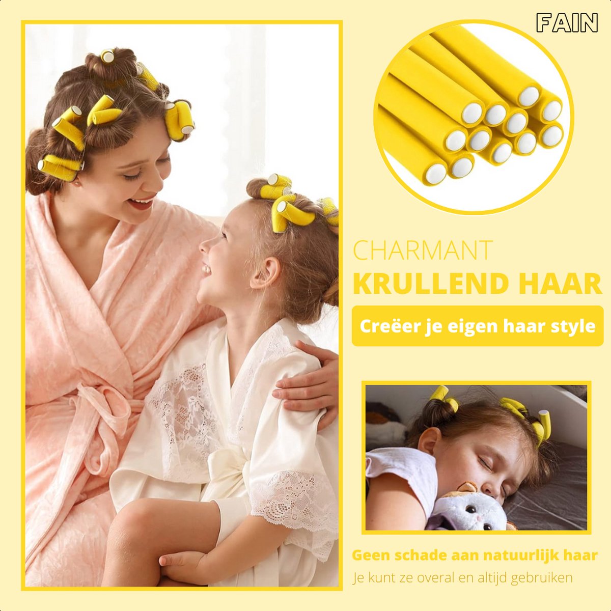 Fain Papillotten Haarkrullers – Ø 20 mm - 10 Stuks – Geel – Incl ...