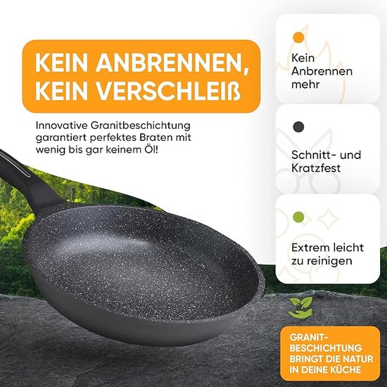 Pan 24 cm, gegoten aluminium pan met antiaanbaklaag, braadpan 24 cm hoge rand met 6... | bol