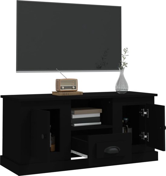vidaXL TV-meubel - Trendy - TV-meubel - 100 x 35.5 x 45 cm - Zwart - Bewerkt hout - Kast | bol