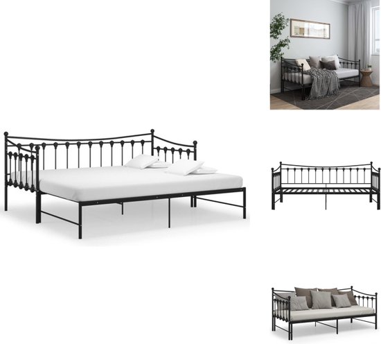 vidaXL Slaapbank Bedbank - 206 x 184.5 x 91.5 cm - Zwart - Gepoedercoat ...