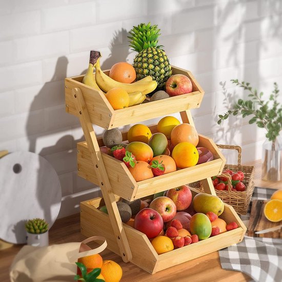Fruitmand Houten fruitmand Fruitstandaard 3-laagse fruitstandaard ...