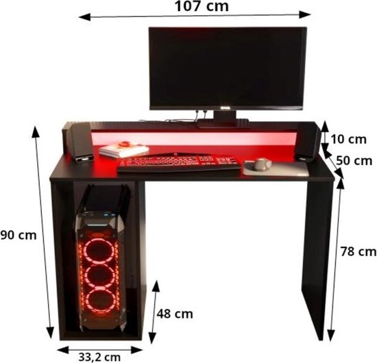 Game Bureau Gaming Desk met LED Verlichting Tafel Computer Bureau ...