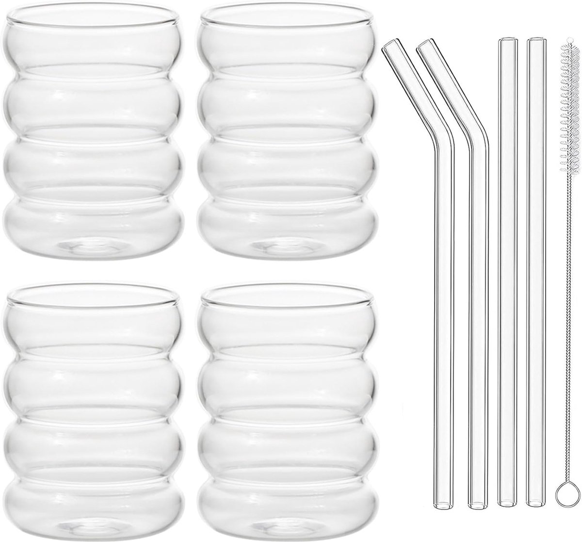 Geribbelde drinkglazen 350 ml set van 4 cocktailglazen Golvende ...