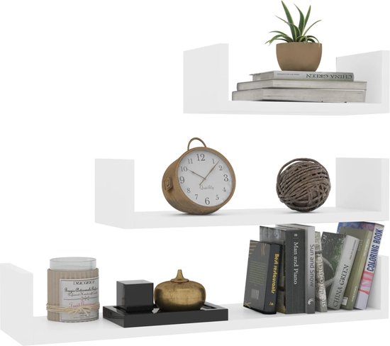 vidaXL Houten Schappen Set - 60 x 15 x 10 cm - Stevig en Duurzaam - Wit ...