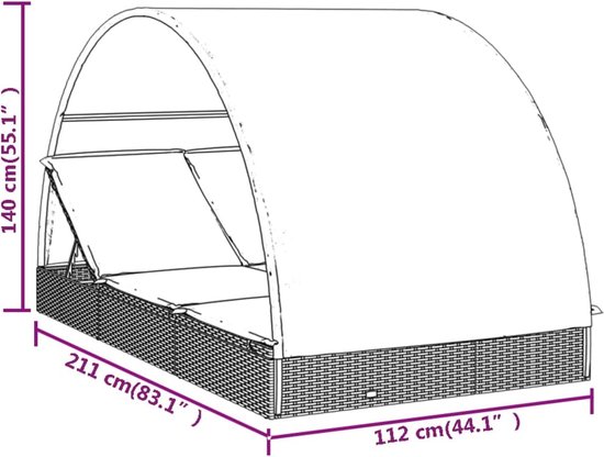 vidaXL Ligbed - Rond dak - 2-persoons - Zwart - 211x112x140cm ...