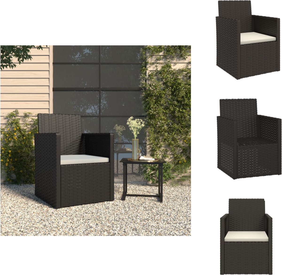 vidaXL Terrasstoel - PE-rattan - 53 x 57 x 75 cm - Zwart - Crèmewit ...