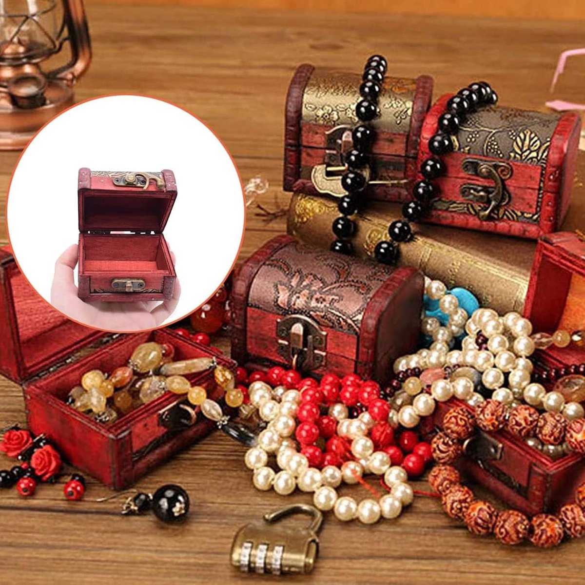 4 pieces, mini wooden treasure chest, small wooden treasure chest ...