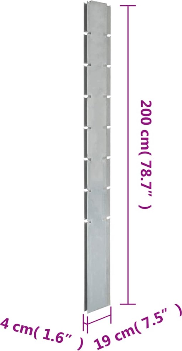 vidaXL Schuttingpaal - Gegalvaniseerd Staal - 19 x 4 x 200 cm - Set van ...