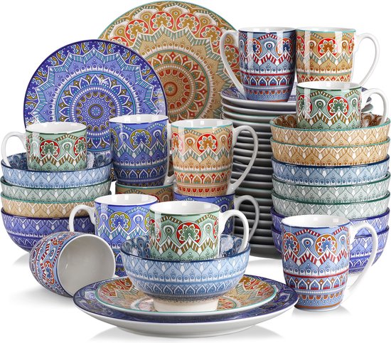 Servies Set - Mix kleur - 48 delige Boheemse Mandala patroon groen ...
