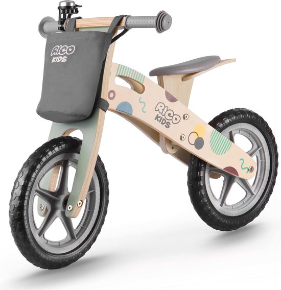 Houten loopfiets - met fietstas - 82x38,5x 54,5 cm - naturel grijs ...