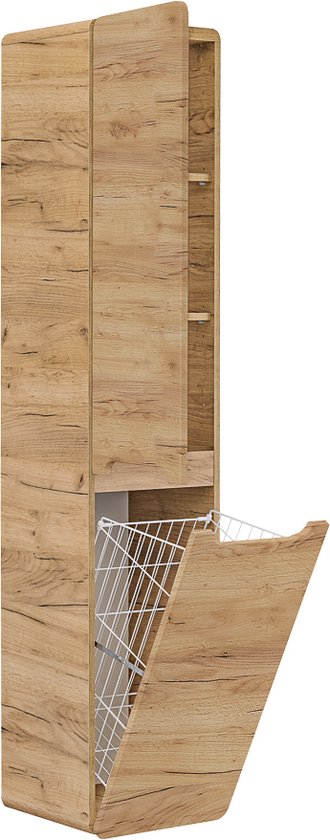 Badkamerkast Hoog 170x35 cm Met Wasmand - Kolomkast Eiken – Badmeubel ...