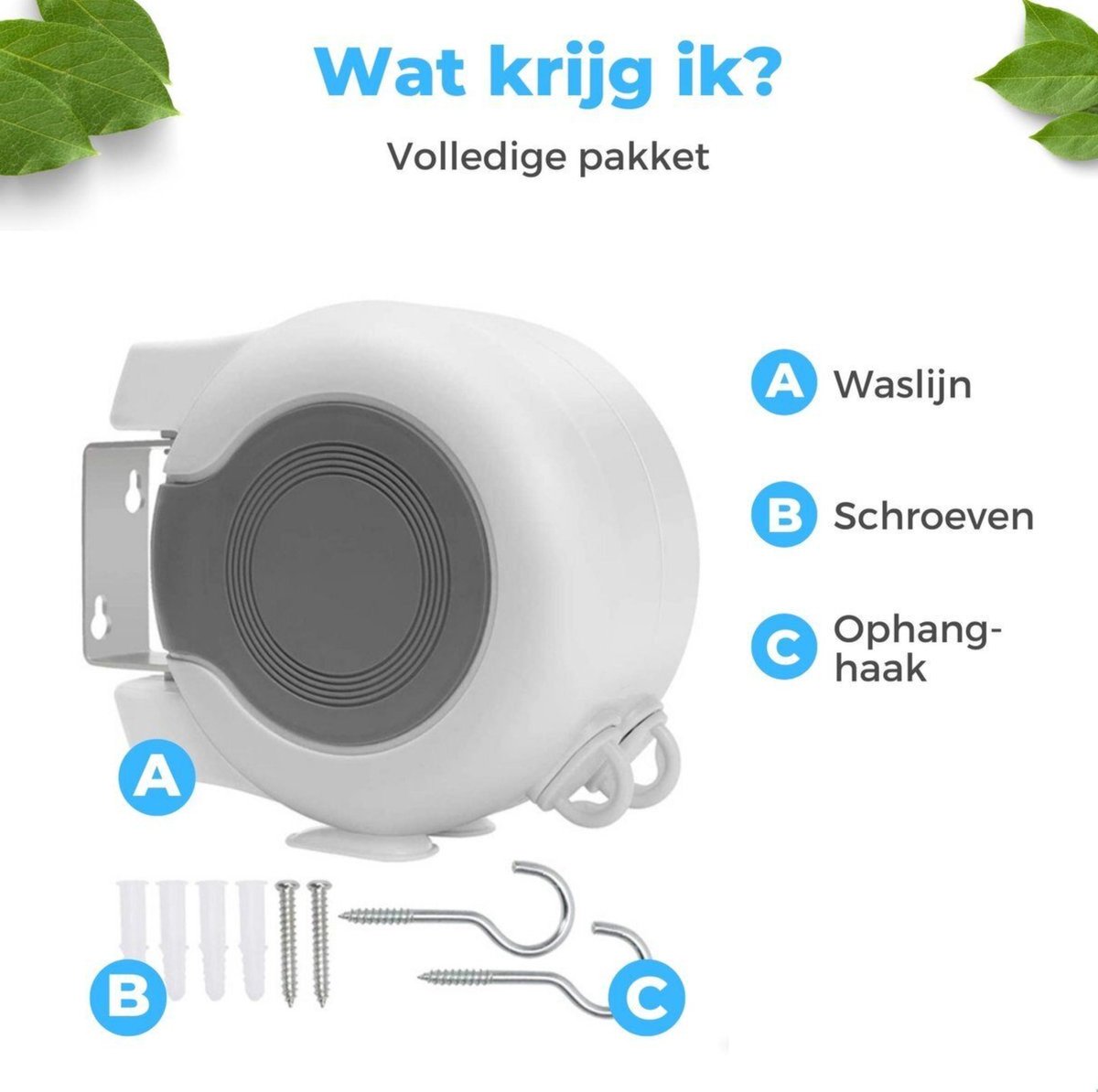 BestHome Sterke Uittrekbare Waslijn 26 Meter - Waslijndraad - Wasdraad ...