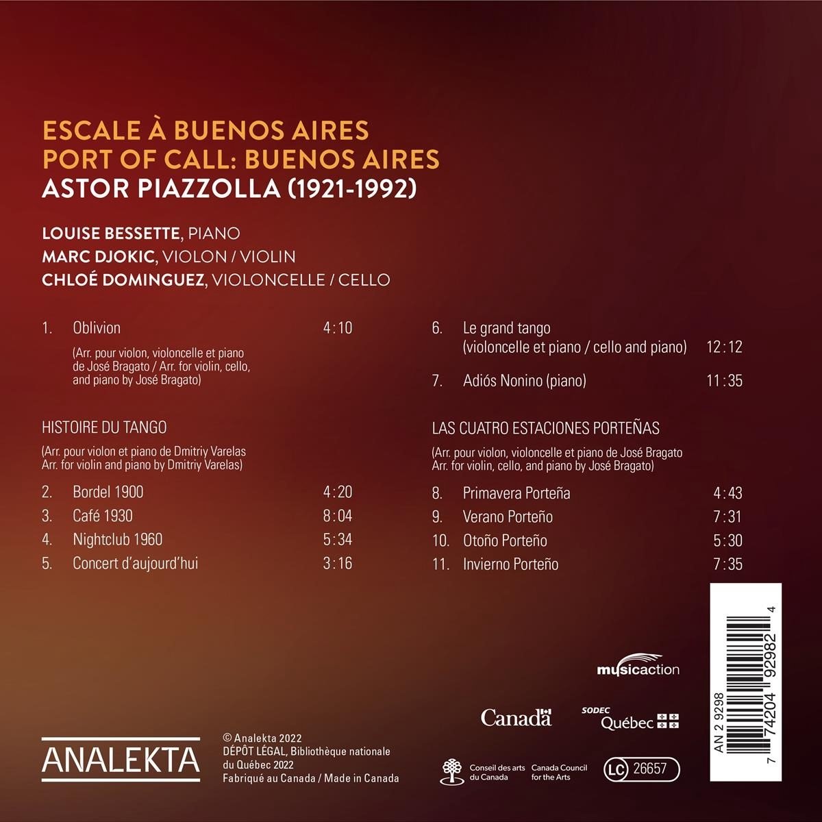 Louise Bessette, Marc Djokic, Chloe Dominguez - Piazzolla: Port Of Call ...