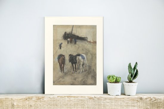 Wanddecoratie Metaal - Aluminium Schilderij - Paarden op het strand met ...