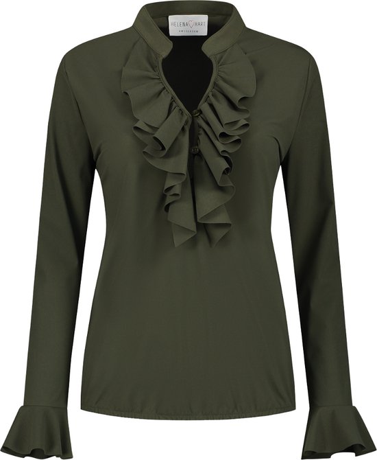 Helena Hart Blouse Ruche in Olijf in S | bol.com