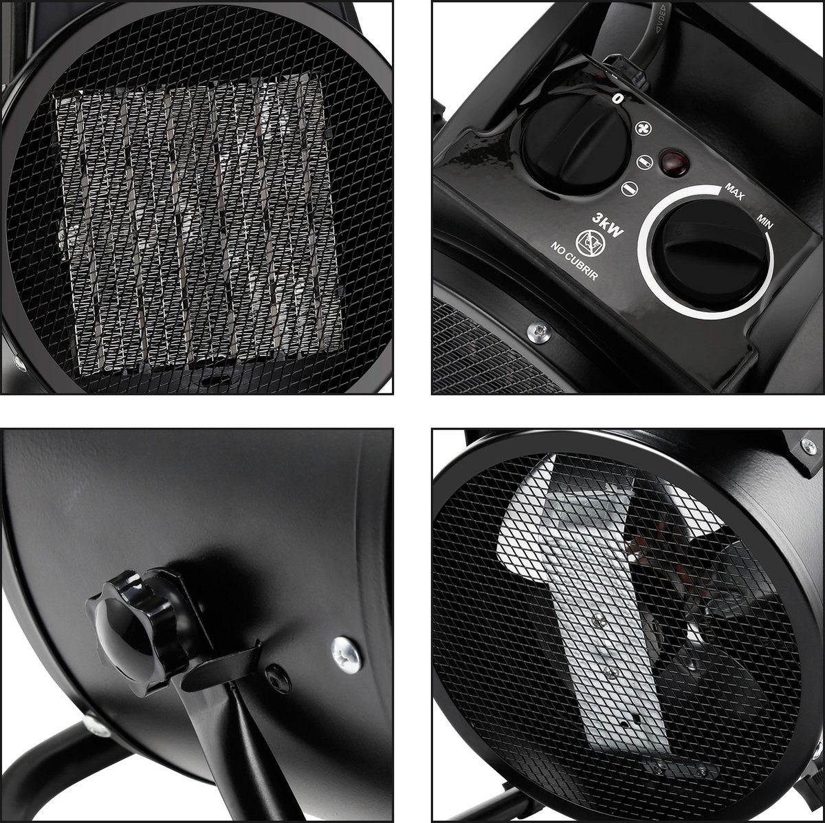 luchtverhitter Ventilatorverwarmer 3000W Zwarte verwarmer ...