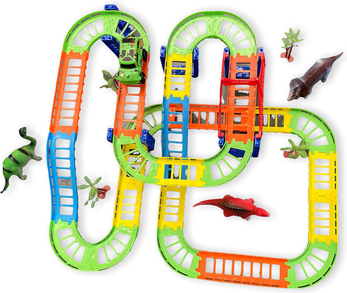 Dinosaur Track set 60 stuks - inclusief dino's en auto - Racebaan set ...